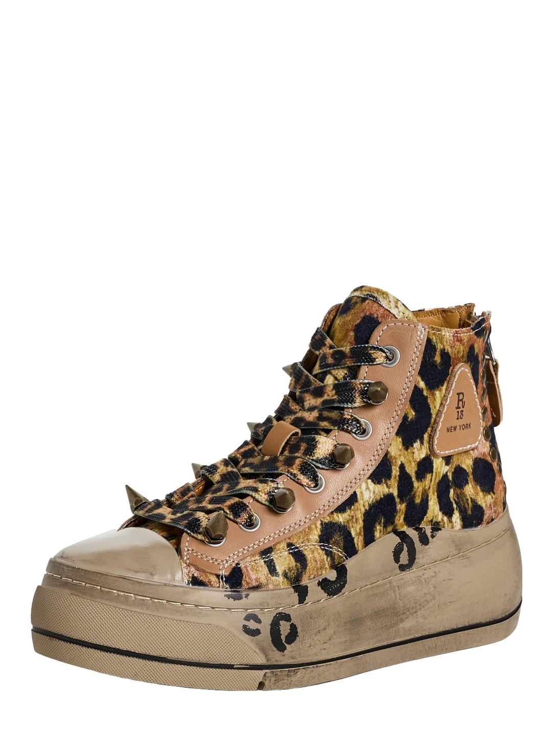 R13 R13 Kurt High Top Sneakers with Leopard Print and Stud Accents